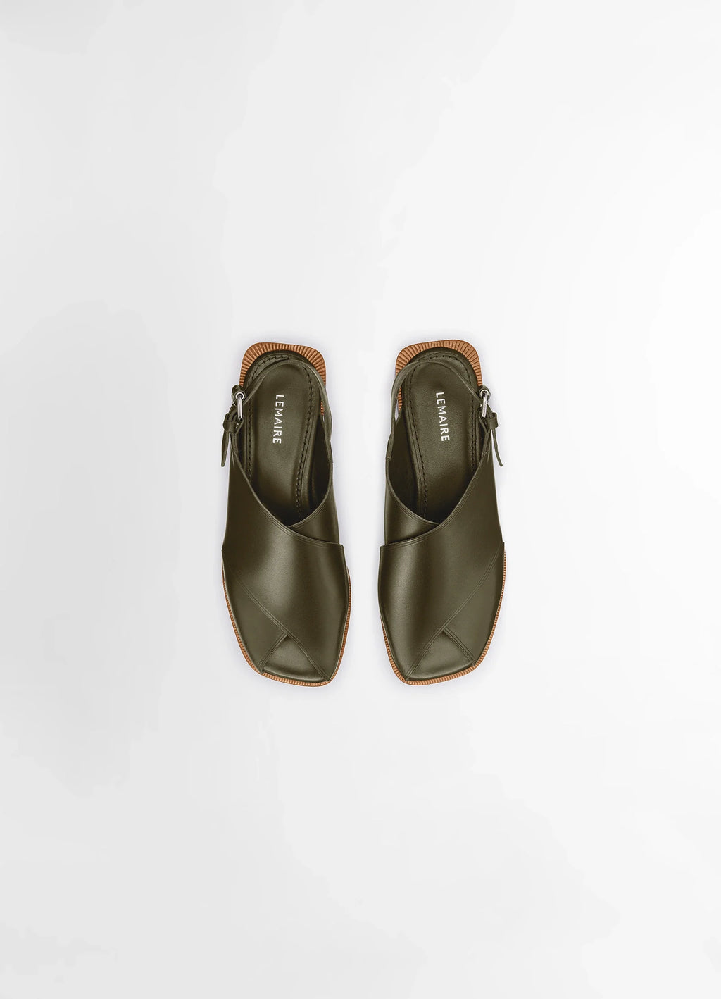 SANDALES CROSS PLATES - Green Clay - Cuir nappa végétal - Femme | LEMAIRE