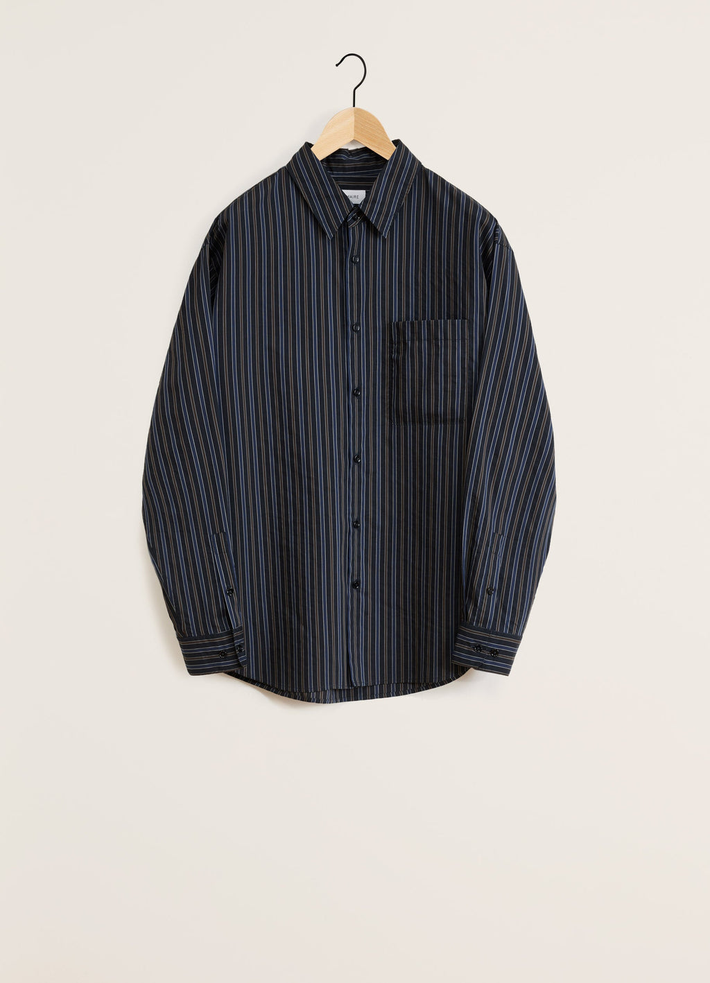 일반 셔츠 - Dark Brown/Marine - Striped Cotton Silk - 남성 | LEMAIRE