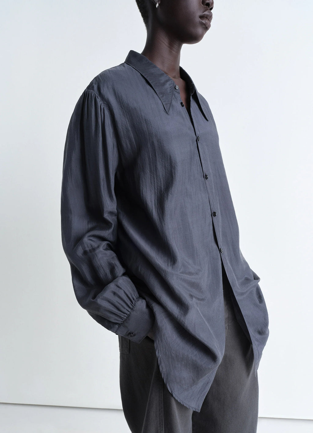 LIGHT POINTED COLLAR SHIRT - Charcoal - Silk Chiffon Parachute - Women ...