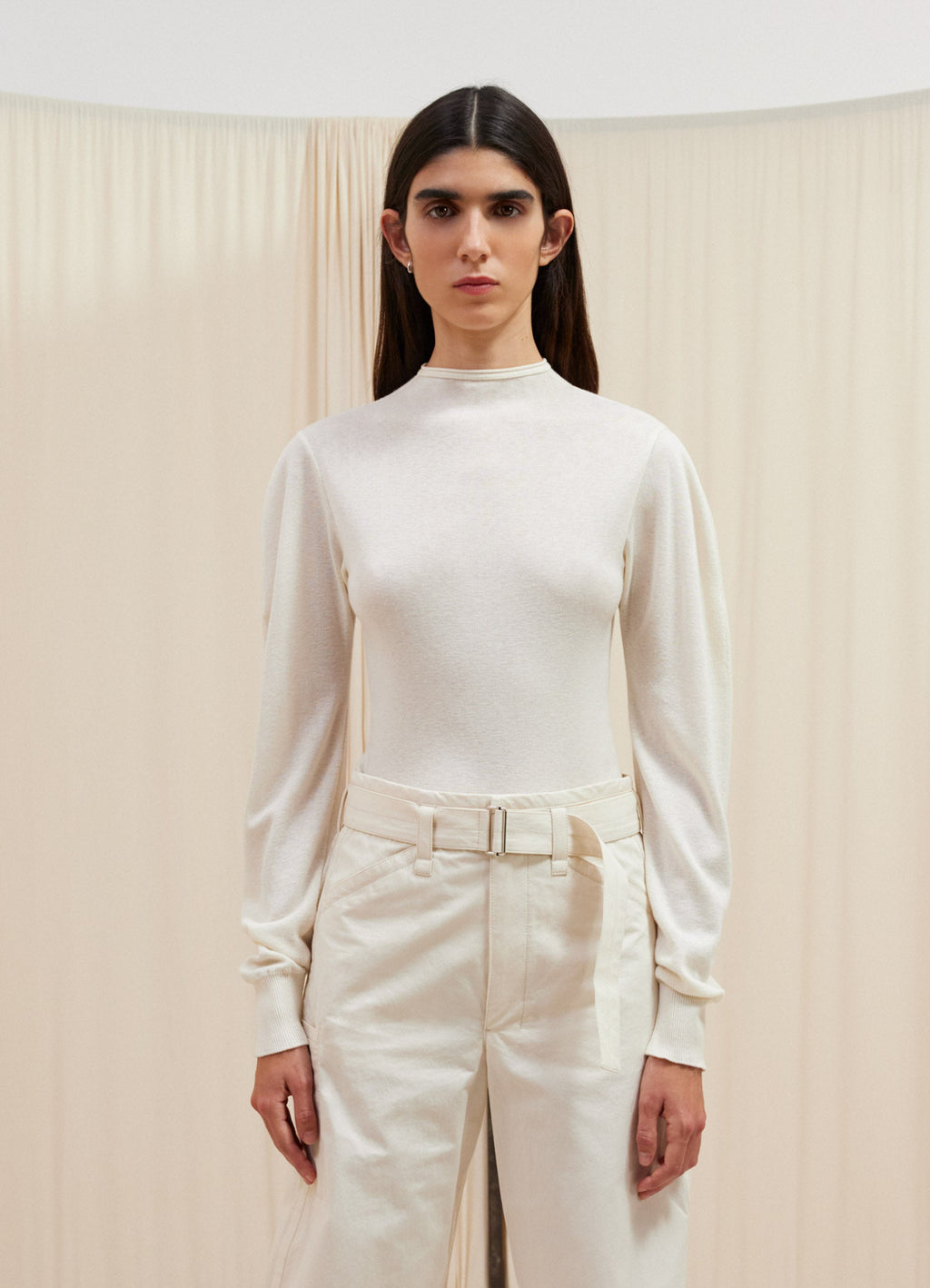 NAHTLOSER MOCK-NECK-PULLOVER - Light Cream - Baumwolle Kaschmir - Damen ...