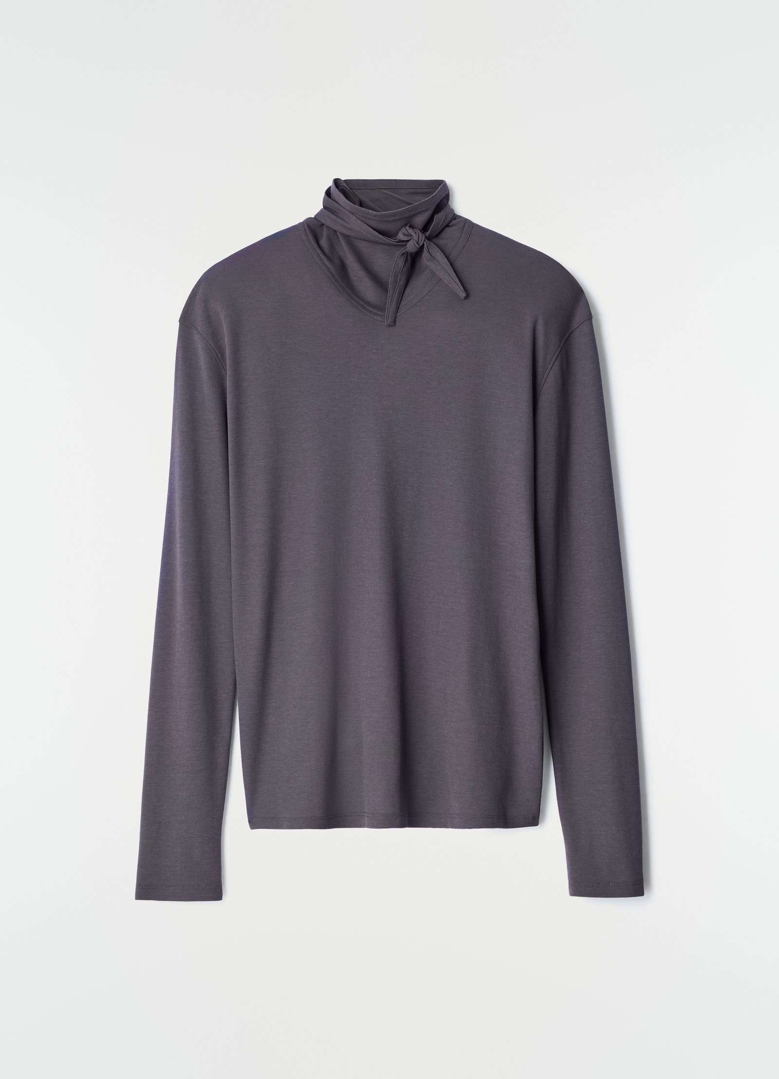 LONG-SLEEVE SCARF TOP IN SILKY JERSEY CREPE - Basalt - Silky jersey ...
