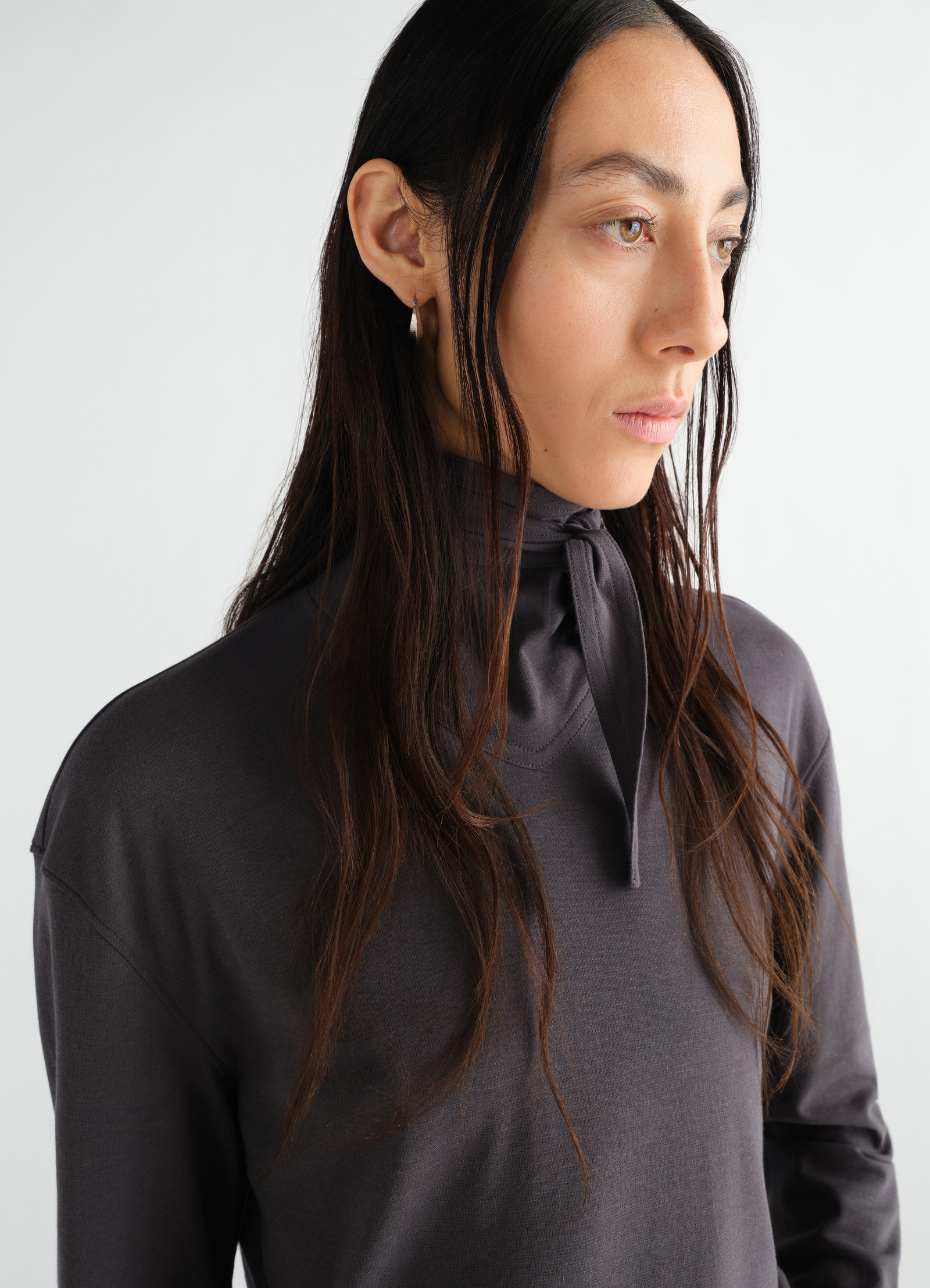 LONG-SLEEVE SCARF TOP IN SILKY JERSEY CREPE - Basalt - Silky jersey ...